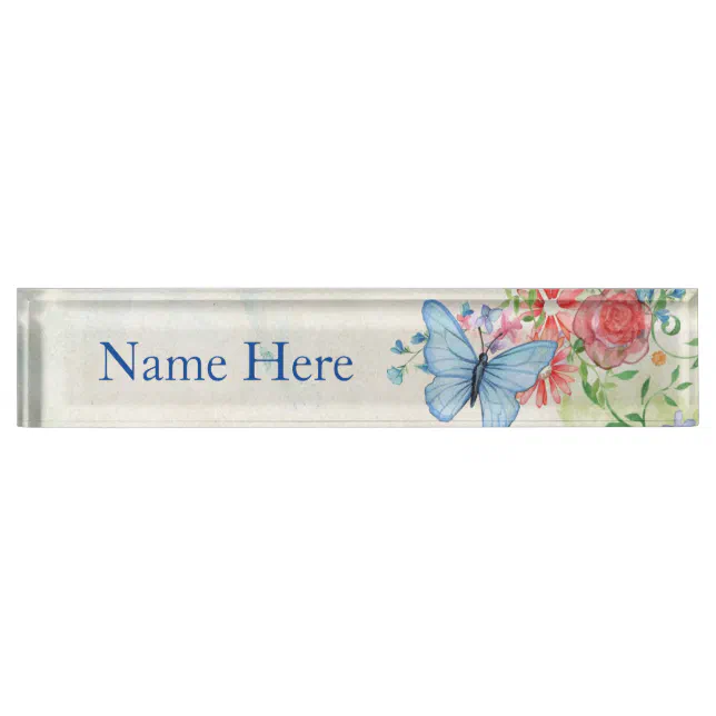 Butterfly Vintage Floral Nameplate | Zazzle