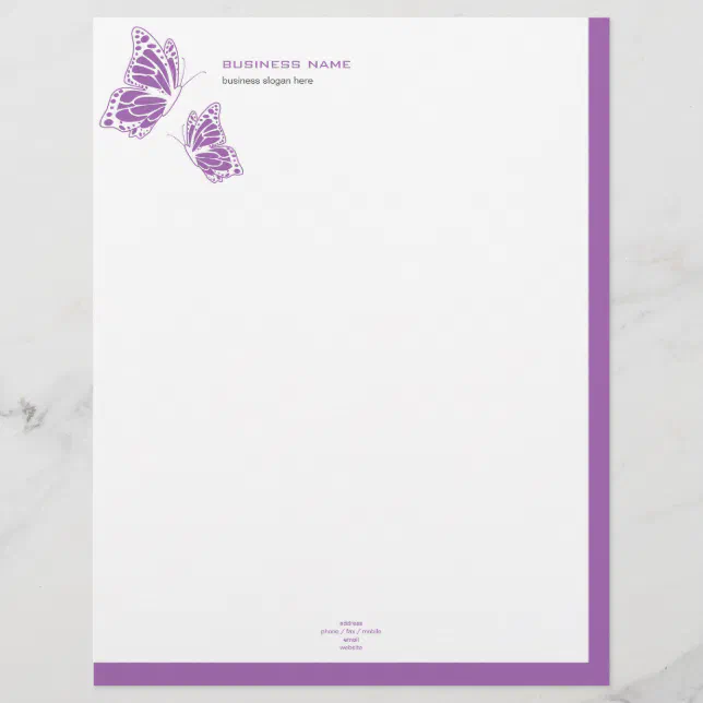 Butterfly Violet & White Elegant Modern Simple 2 Letterhead | Zazzle