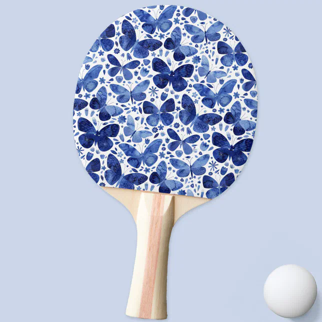 Butterfly Watercolor Blue Ping Pong Paddle | Zazzle