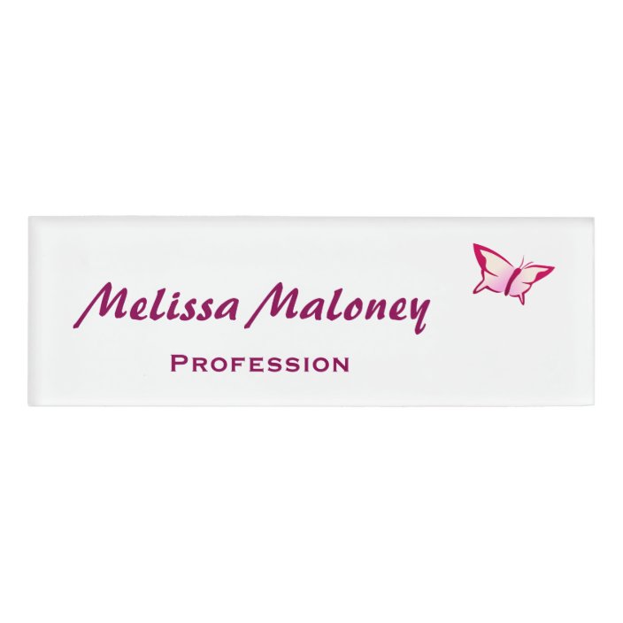 Butterfly White Pink Name Tag | Zazzle.com