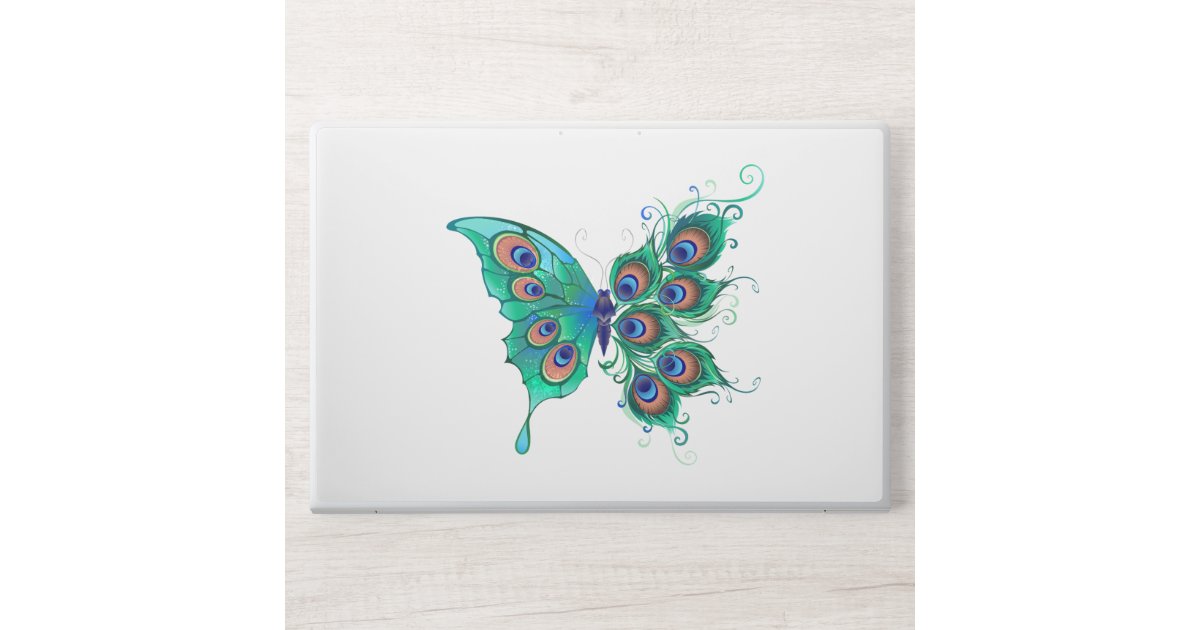 Butterfly with Green Peacock Feathers HP Laptop Skin | Zazzle