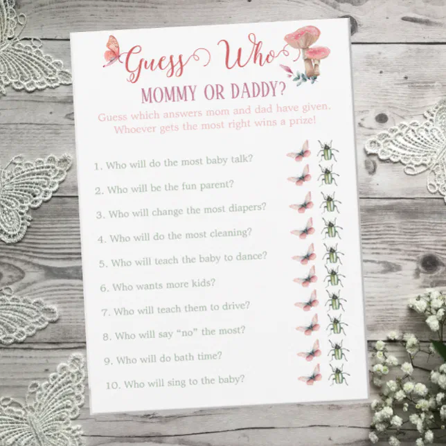 Butterfly Woodland Baby Shower Guess Who Game Invitation | Zazzle