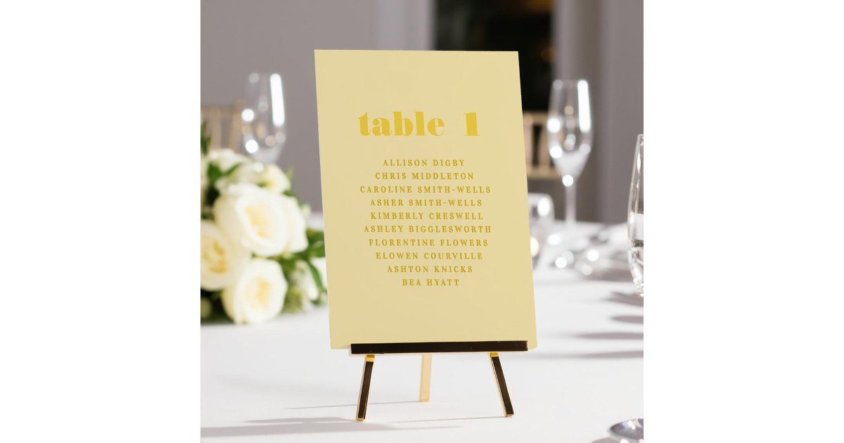 Buttery Yellow Table Number Seating Chart | Zazzle