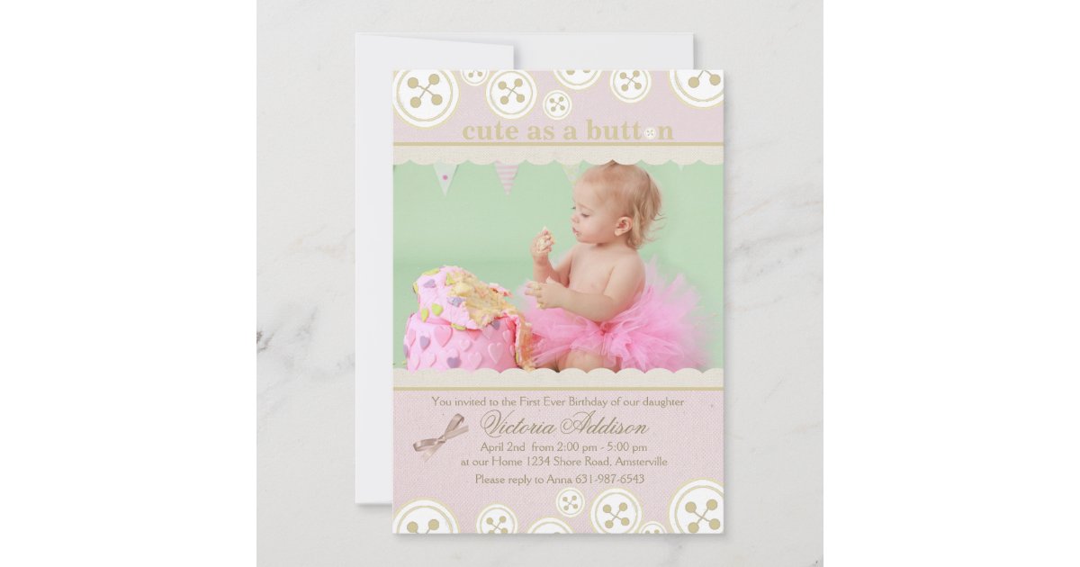 Buttons 'n Bows Photo Invitation | Zazzle