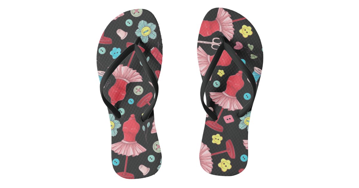Buttons thimbles dress form judy colorful bright flip flops | Zazzle