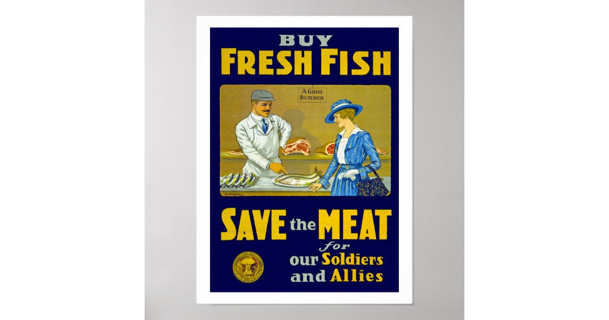 Buy Fresh Fish ~ Save the Meat Poster | Zazzle
