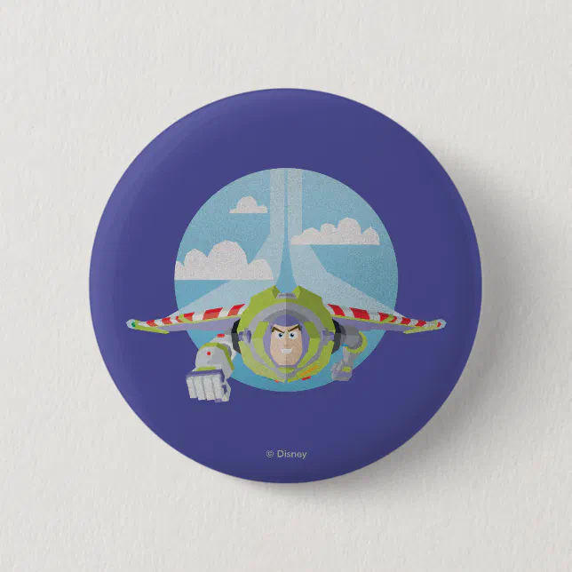 Buzz Lightyear Flying Despeckled Retro Graphic Pinback Button | Zazzle
