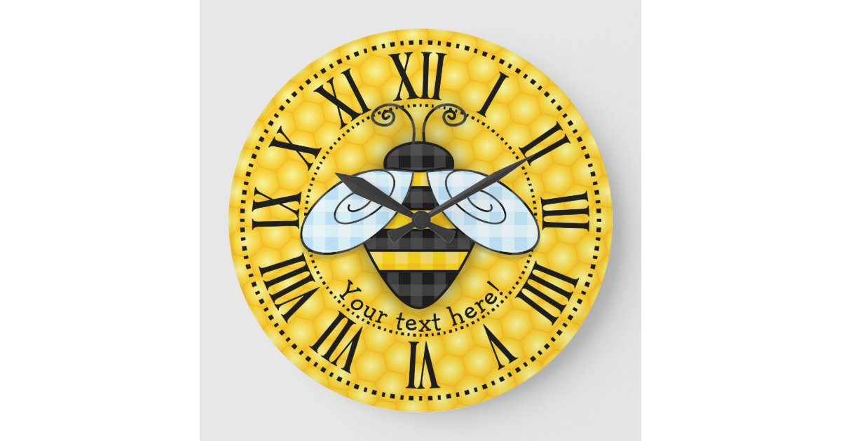 Buzzing Bumblebee and Honeycomb Icon Large Clock | Zazzle