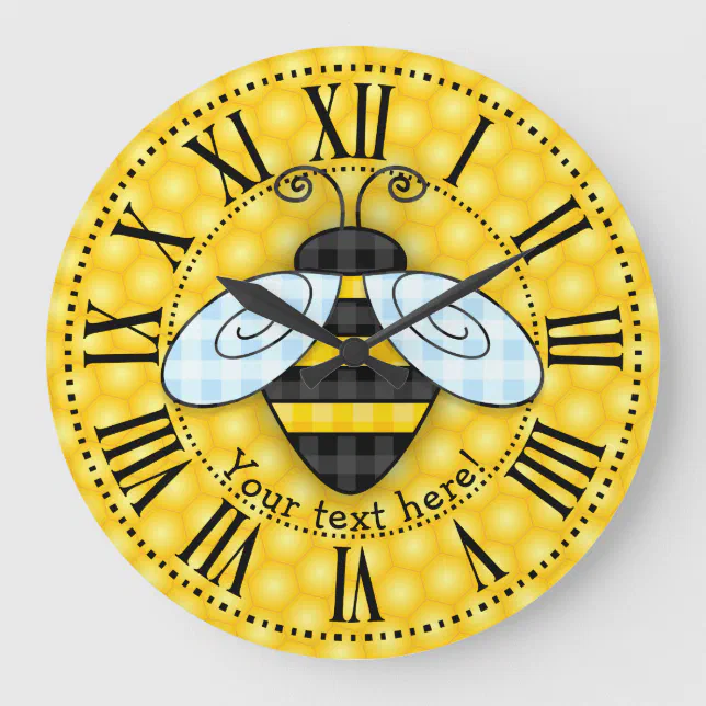 Buzzing Bumblebee and Honeycomb Icon Large Clock | Zazzle