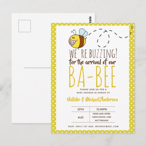 BUZZING For ARRIVAL of BA BEE Baby Shower Yellow Postcard | Zazzle