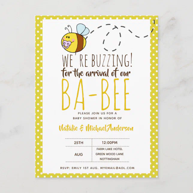 BUZZING For ARRIVAL of BA BEE Baby Shower Yellow Postcard | Zazzle