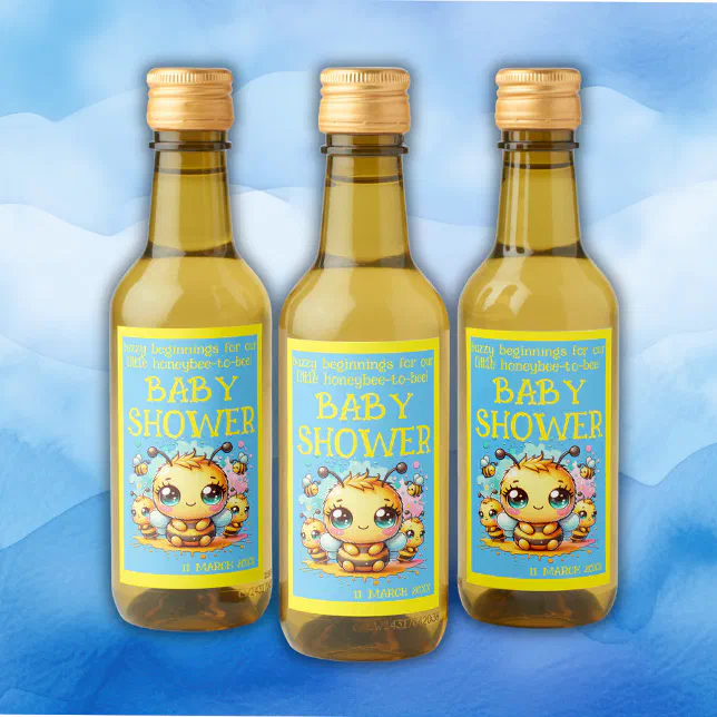 Buzzy beginnings honeybee-to-bee Baby Shower | Wine Label | Zazzle