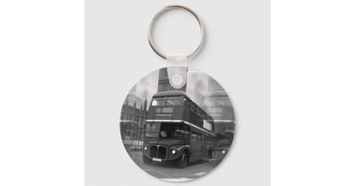 BW Black & White London Bus & Big Ben Keychain | Zazzle