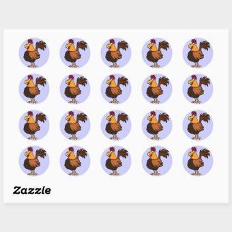 BW- Funny Rooster Cartoon Stickers | Zazzle