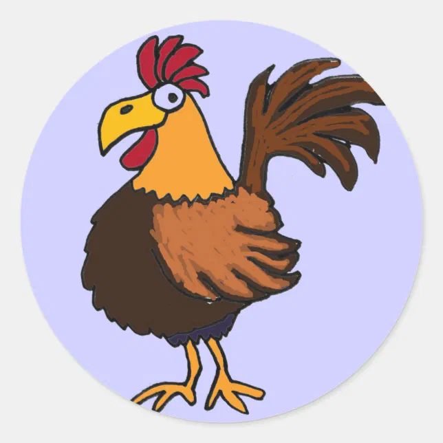 BW- Funny Rooster Cartoon Stickers | Zazzle