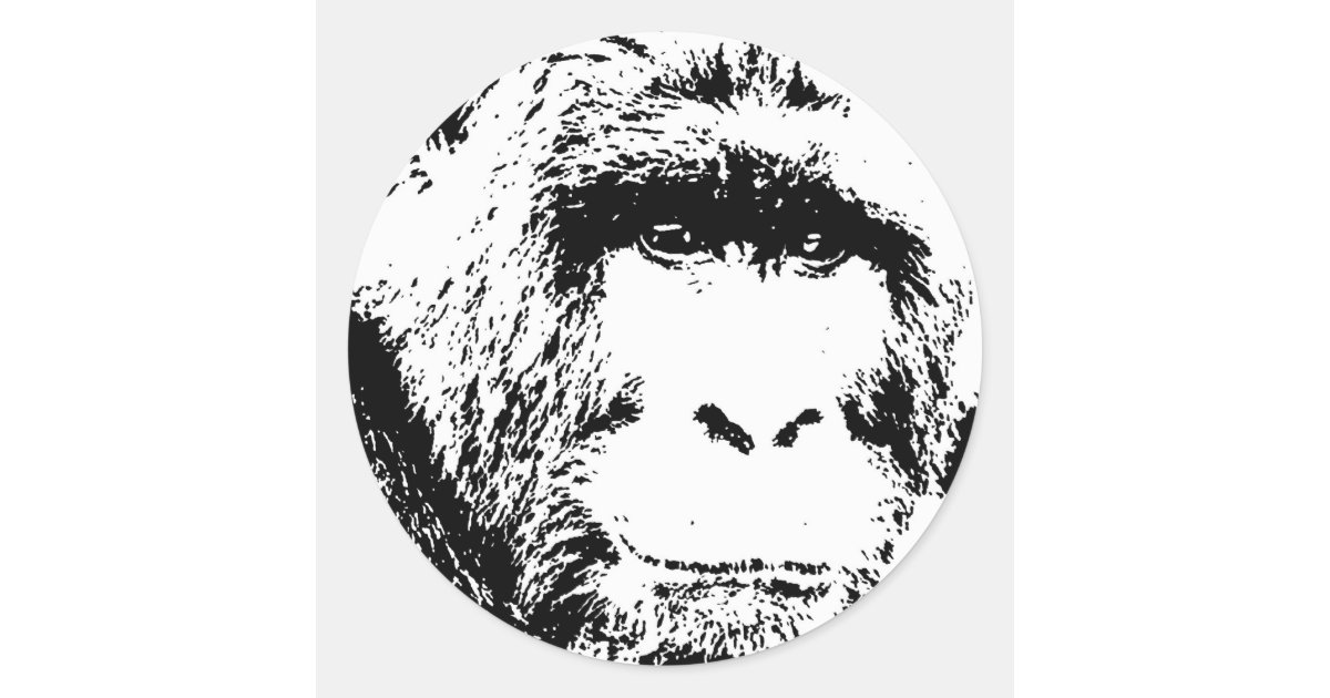 BW Gorilla Face Classic Round Sticker | Zazzle