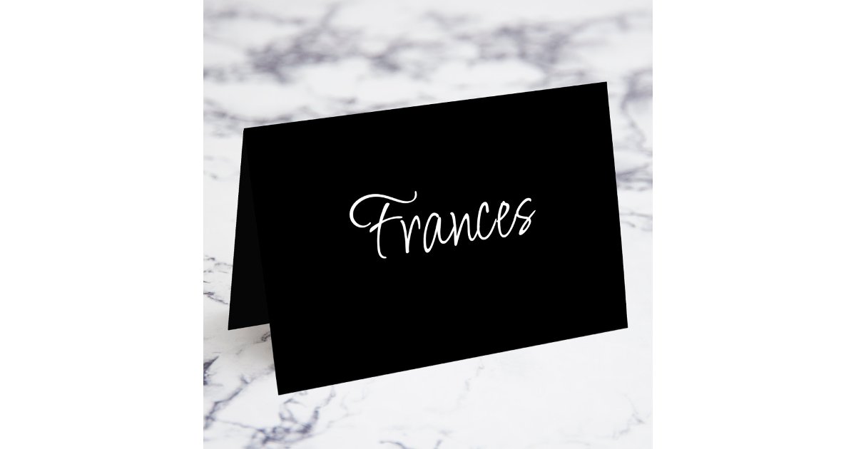 BW Modern Script Individual First Name Place Cards | Zazzle
