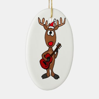 BW- Reindeer Playing Guitar Christmas Ornament | Zazzle