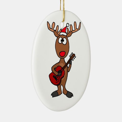 BW- Reindeer Playing Guitar Christmas Ornament | Zazzle