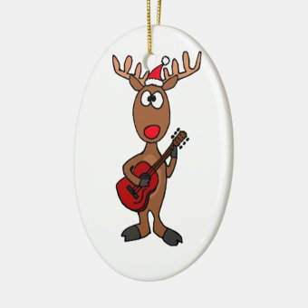 BW- Reindeer Playing Guitar Christmas Ornament | Zazzle