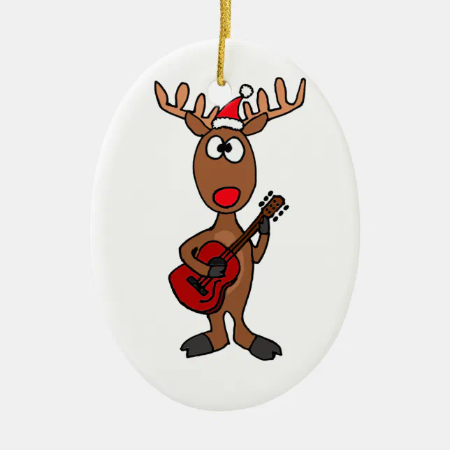BW- Reindeer Playing Guitar Christmas Ornament | Zazzle