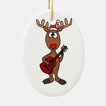 BW- Reindeer Playing Guitar Christmas Ornament | Zazzle