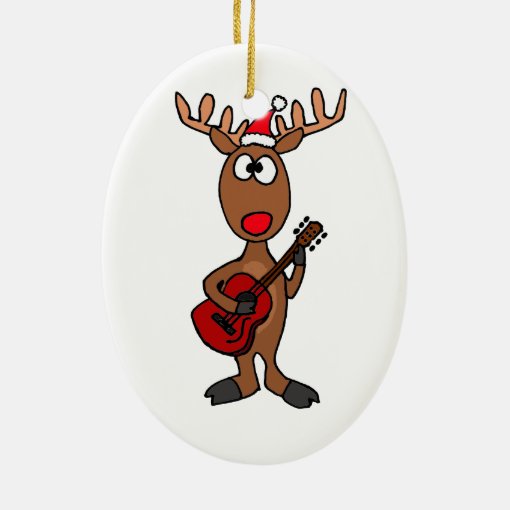 BW- Reindeer Playing Guitar Christmas Ornament | Zazzle