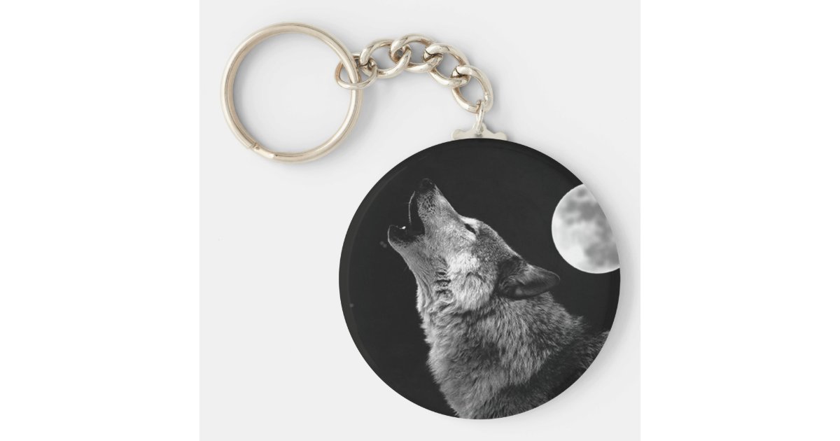 BW Wolf Howling at Moon Keychain | Zazzle.com