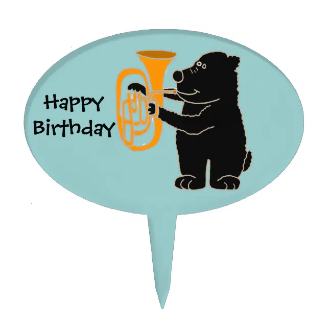 BY- Bear Playing Tuba Birthday Cake Topper | Zazzle