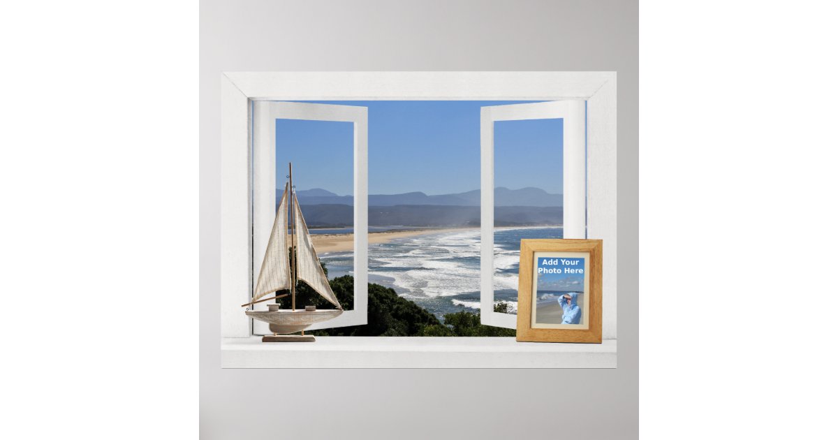 By the Ocean -- Customizable Open Window View Poster | Zazzle