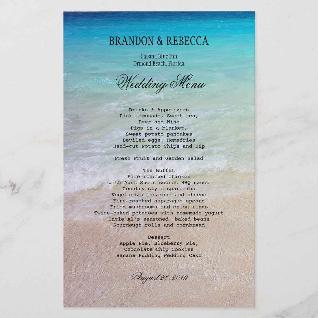 By the Sea Beach Wedding Menu | Zazzle