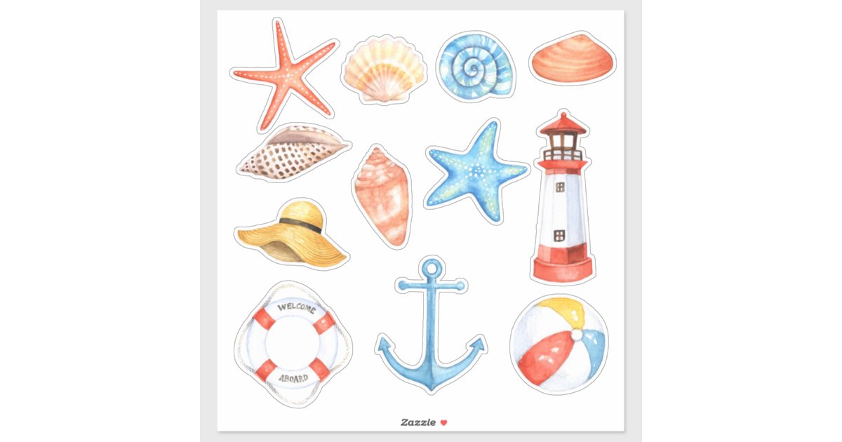 By the Seashore | Nautical 14 x 14 Sticker | Zazzle