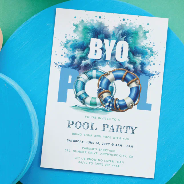 BYO Pool Party Blue Turquoise Water Splash Invitation | Zazzle