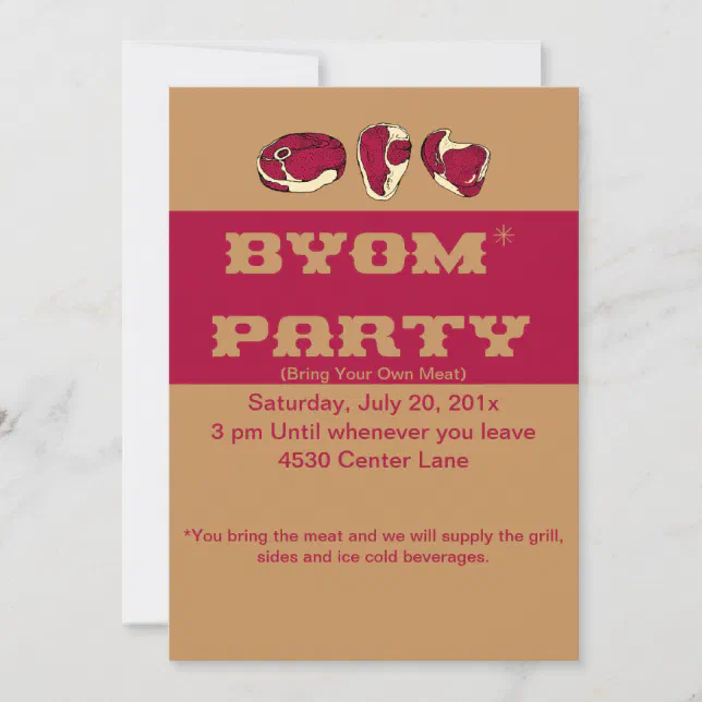 BYOM (Bring Your Own Meat) BBQ Invitation | Zazzle