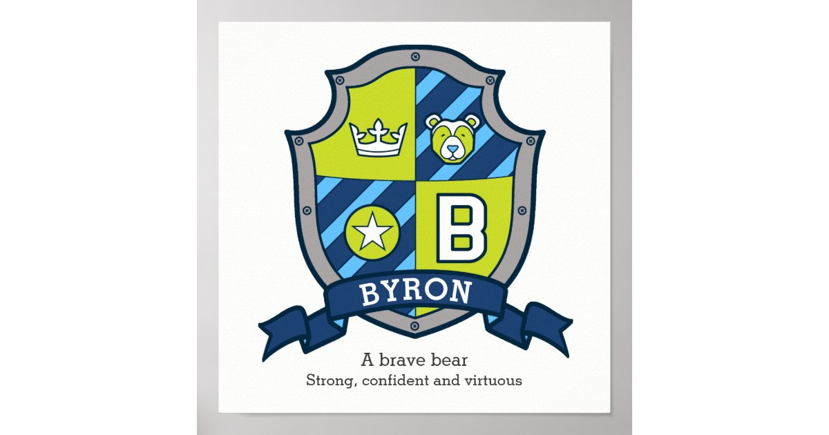 Byron boys name meaning heraldry shield poster | Zazzle