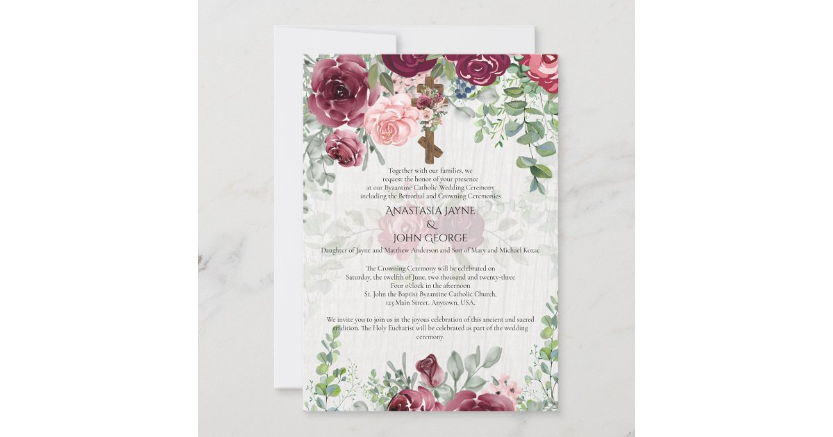 BYZANTINE Betrothal Crowning Wedding Floral Cross Invitation | Zazzle