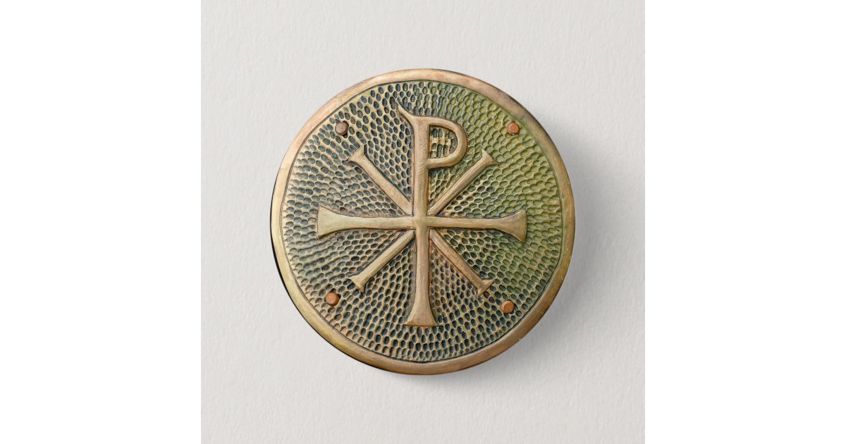 Byzantine cross symbol metal medallion history anc button | Zazzle
