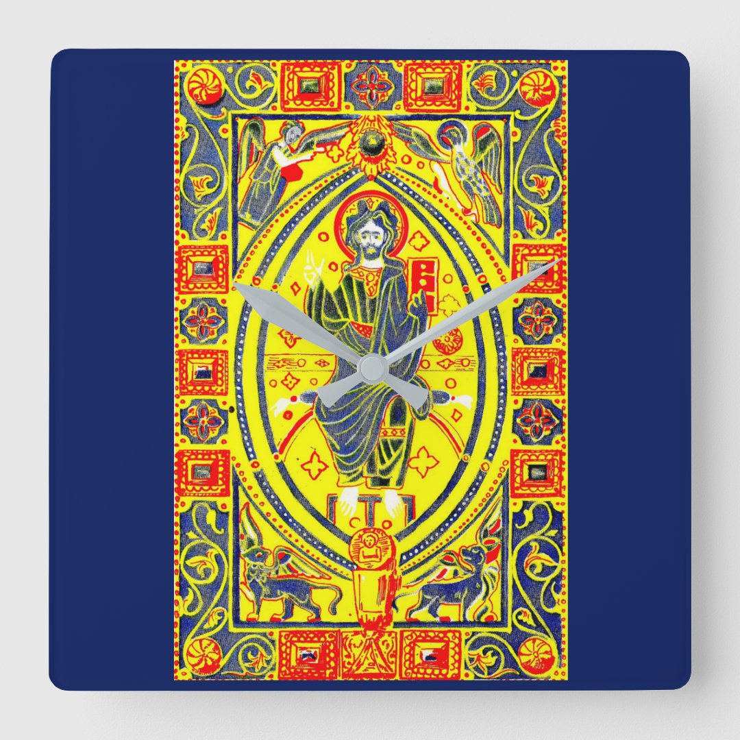 Byzantine folk art Jesus Square Wall Clock | Zazzle