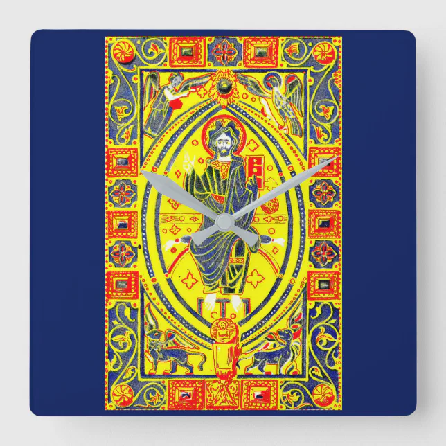 Byzantine folk art Jesus Square Wall Clock | Zazzle