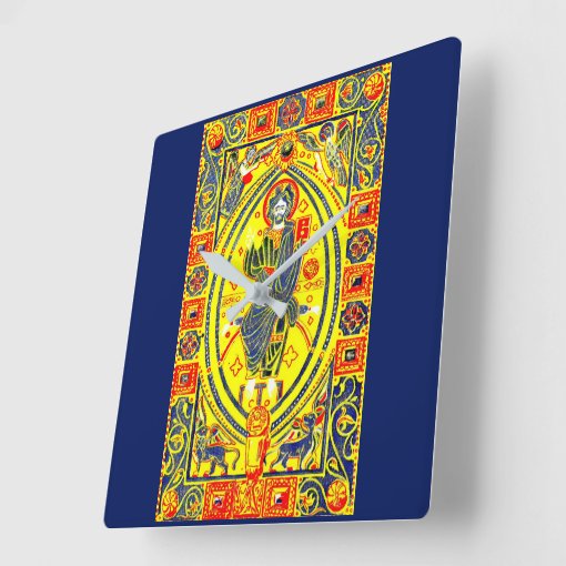 Byzantine folk art Jesus Square Wall Clock | Zazzle