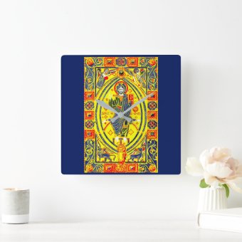 Byzantine folk art Jesus Square Wall Clock | Zazzle