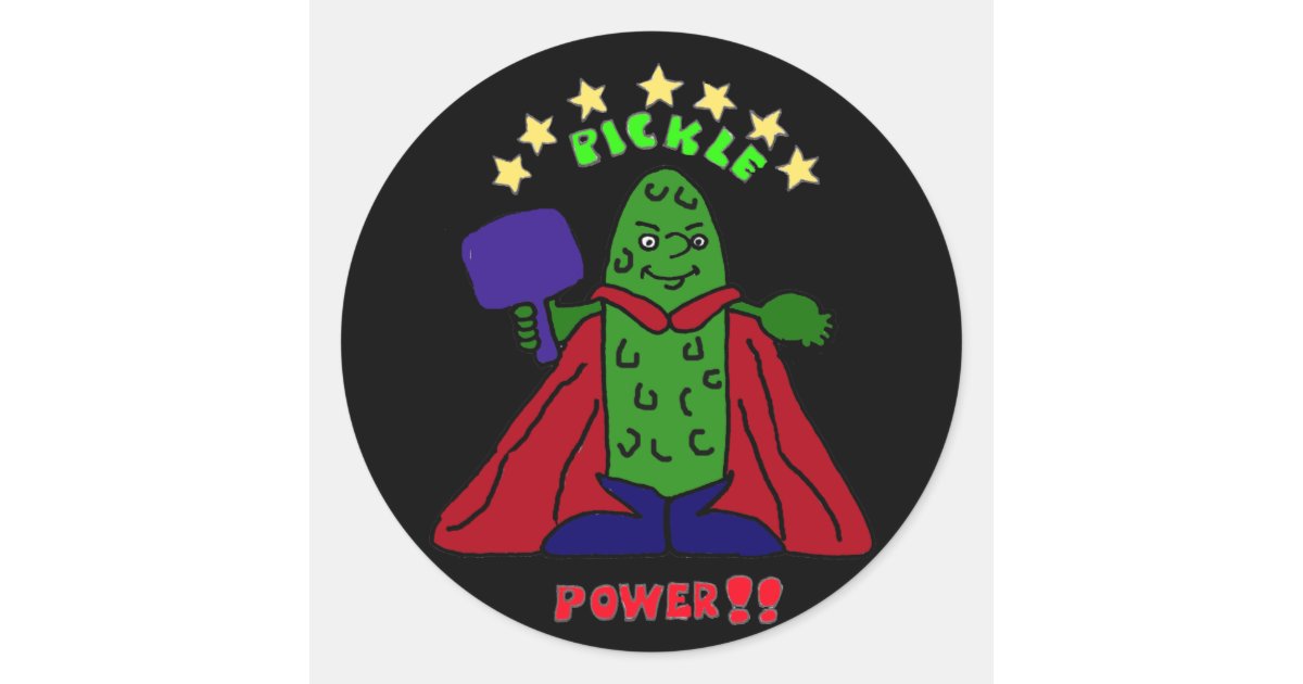 BZ- Pickle Power Superhero Pickleball Cartoon Classic Round Sticker ...