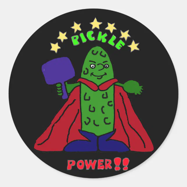 BZ- Pickle Power Superhero Pickleball Cartoon Classic Round Sticker ...