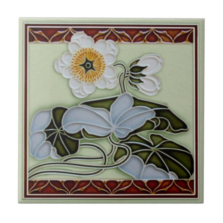 c1905 German Floral Art Nouveau Reproduction Ceramic Tile | Zazzle
