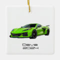 C8 Corvette Sports Car Lime Green Hand Drawn Ceramic Ornament | Zazzle