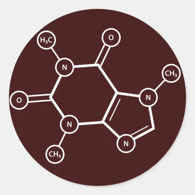 C8H10N4O2 molecular structure Classic Round Sticker | Zazzle