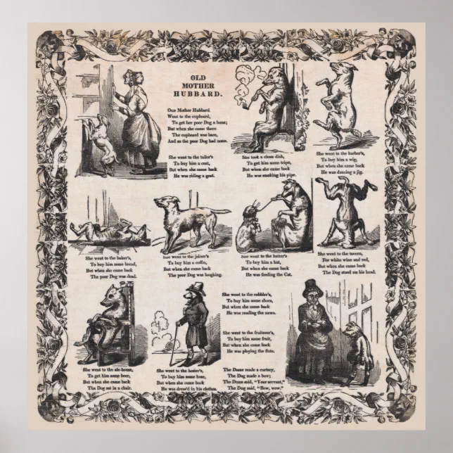 c. 1840 OLD MOTHER HUBBARD NURSERY RHYME Poster | Zazzle