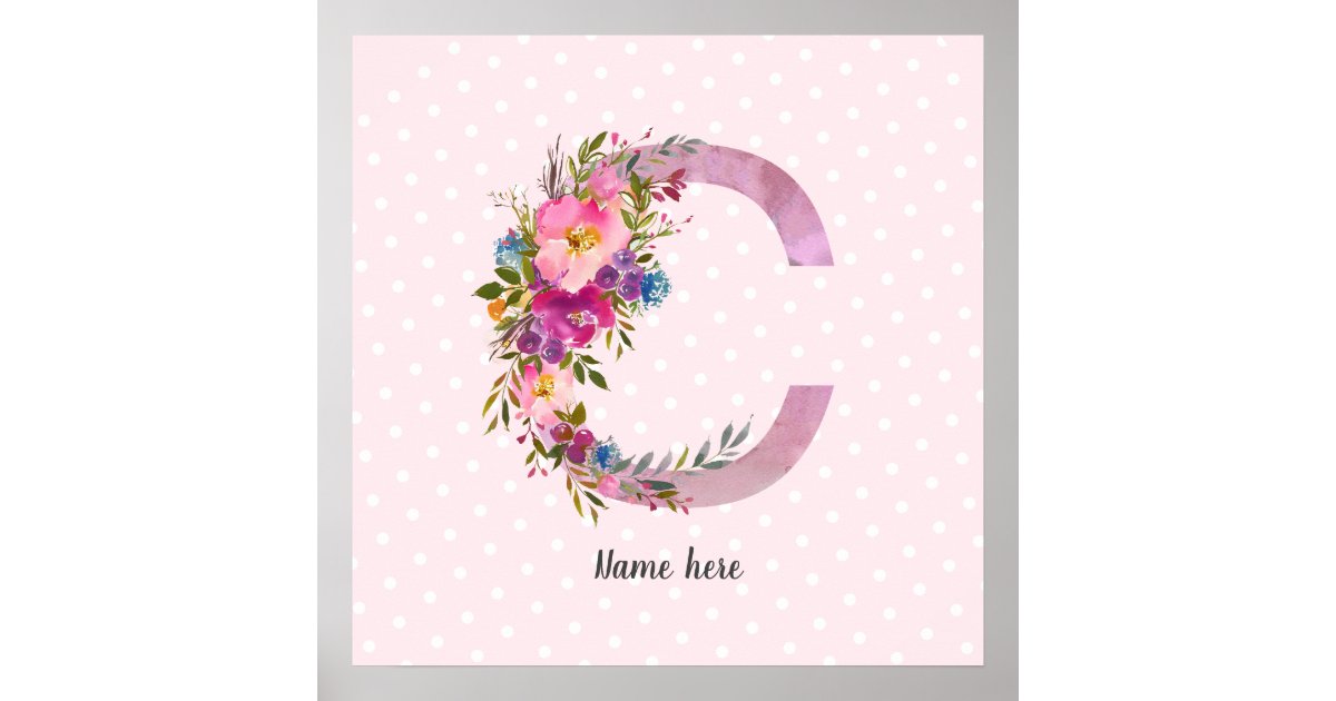C, Floral Monogram initial , watercolor flower Poster | Zazzle