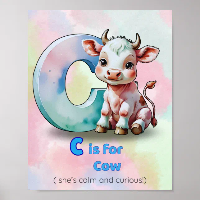C is for Cow – Calm and Curious Animal Alphabet Poster | Zazzle