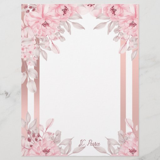 Cabbage Roses Metallic Pink Border Personalized Letterhead | Zazzle
